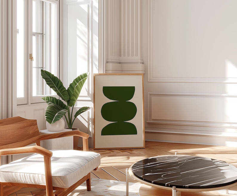 Olive Green Abstract Art Print: Minimalist Organic Shapes Printable ...