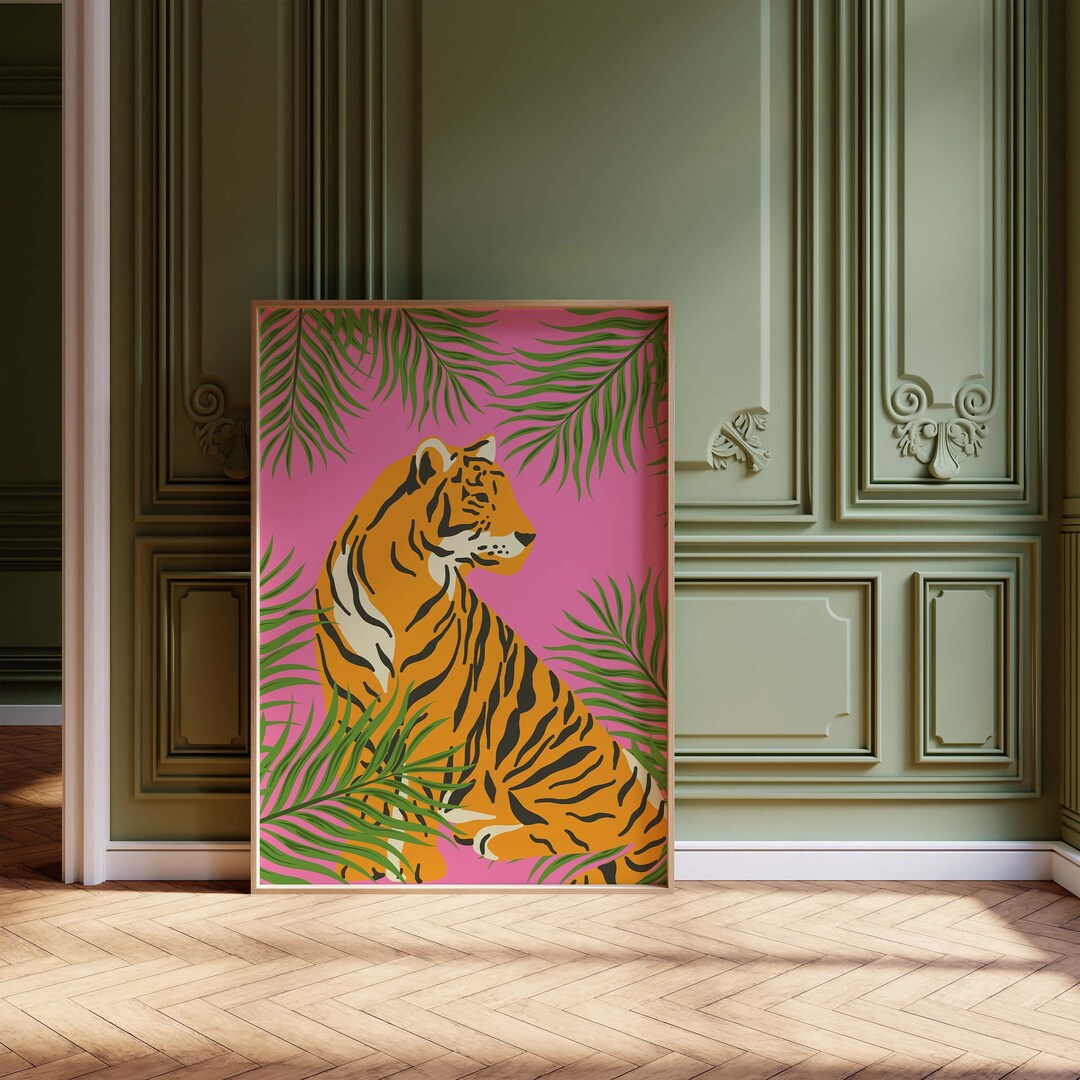 Tiger Printable Wall Art Pink Animal Print Preppy Illustration Jungle ...