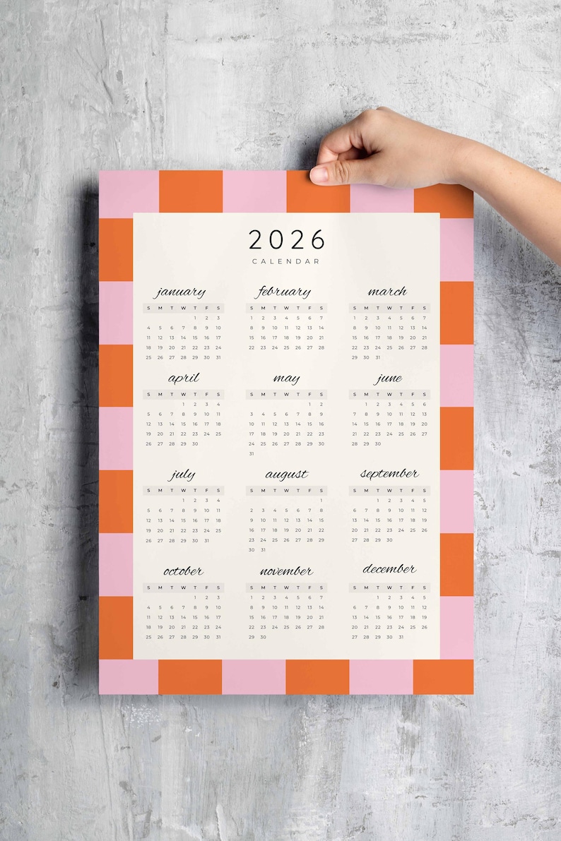 2026 Minimal Yearly Calendar: Colorful Preppy Calendar Poster (digital ...