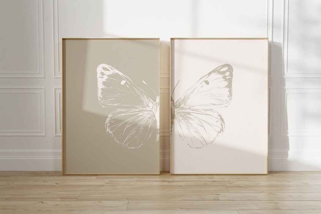 Butterfly Printable Wall Art Set of 2, Beige Butterfly Poster Print ...