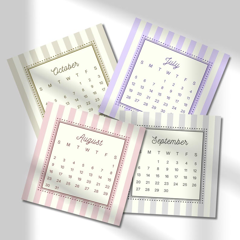 2026 Mini Striped Calendar Cards: Square Monthly Cute Desk Calendar Set ...