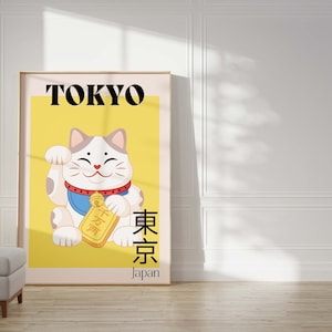 Tokyo Travel Print, City Printable Wall Art, Japanese Lucky Cat Poster ...