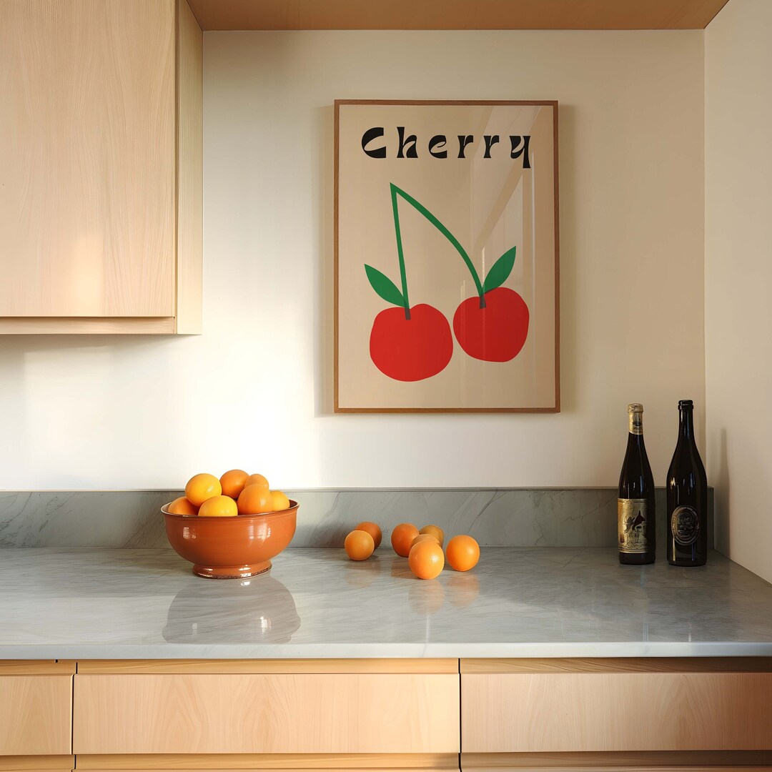 Fruit Printable Wall Art, Cherry Poster Print, Minimalist Kitchen Wall ...