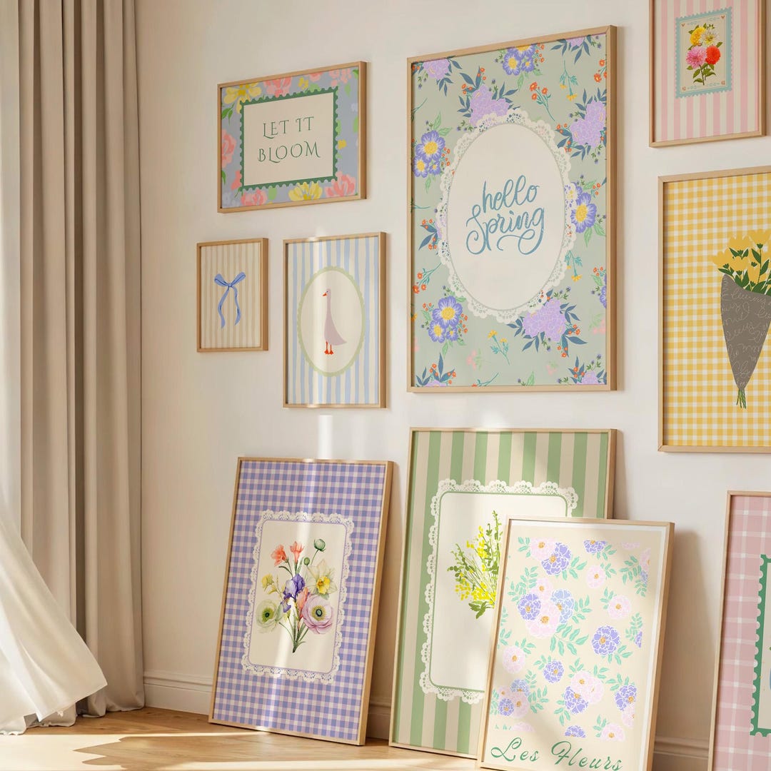 Spring Wall Art Print Set of 12: Hello Spring Floral Poster (digital ...