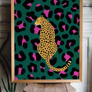 Cheetah Printable Wall Art, Leopard Print, Pink Green Animal Print ...