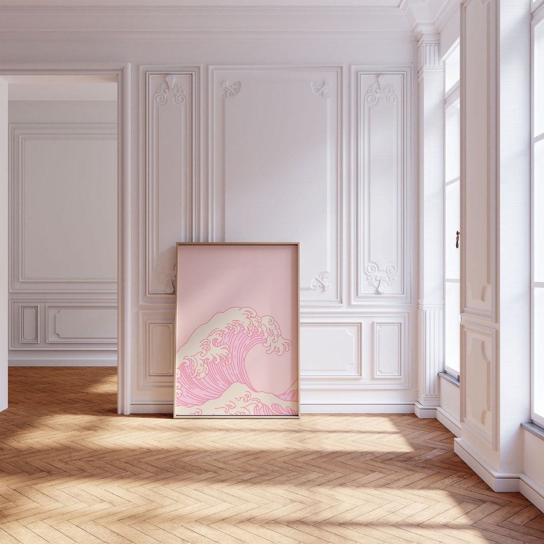 Pink Wave Printable Wall Art, Pink Art Poster, Great Wave Print, Pink ...