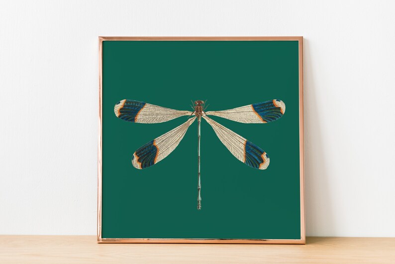 Dragonfly Printable Wall Art, Emerald Green Poster Download, Square ...