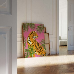 Tiger Printable Wall Art Pink Animal Print Preppy Illustration Jungle ...