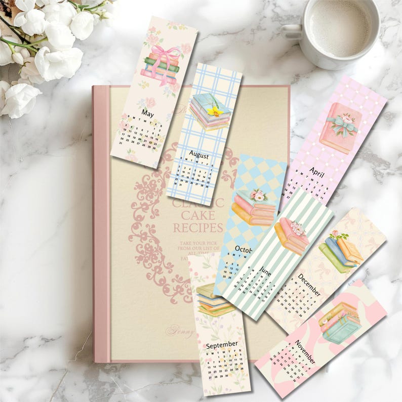 Bookmark Calendar 2026, Printable Pastel Bookmarks Set, Book Lover Gift ...