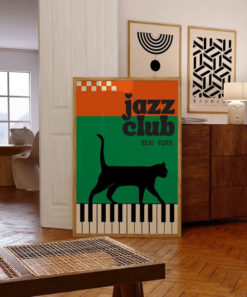 Jazz Club Printable Wall Art, Retro Jazz Music Print Digital Download ...