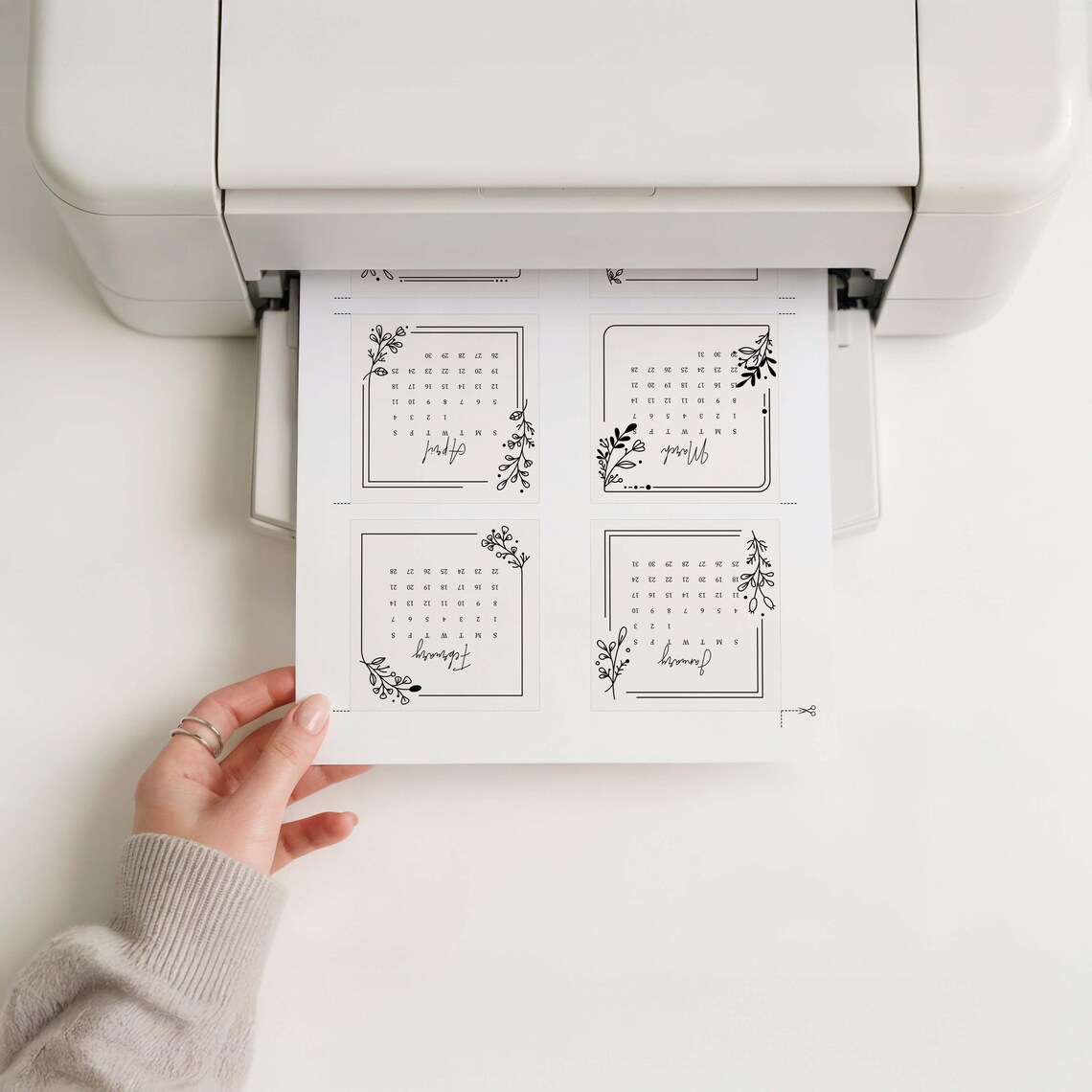 2026 Mini Calendar Cards: Floral Square Minimalist Monthly Printable ...