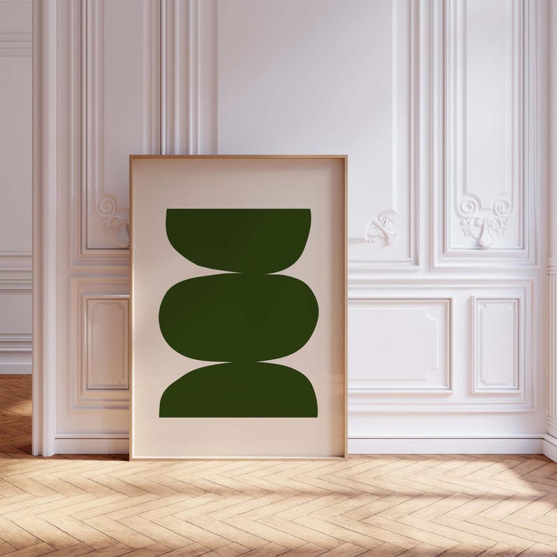 Olive Green Abstract Art Print: Minimalist Organic Shapes Printable ...