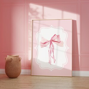Preppy Pink Coquette Bow Printable Wall Art, Pink Bow Print, Trendy Art ...