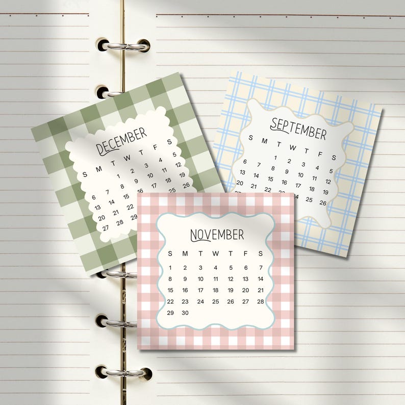 2026 Mini Calendar Cards: Square Monthly Gingham Pastel Cute Desk ...