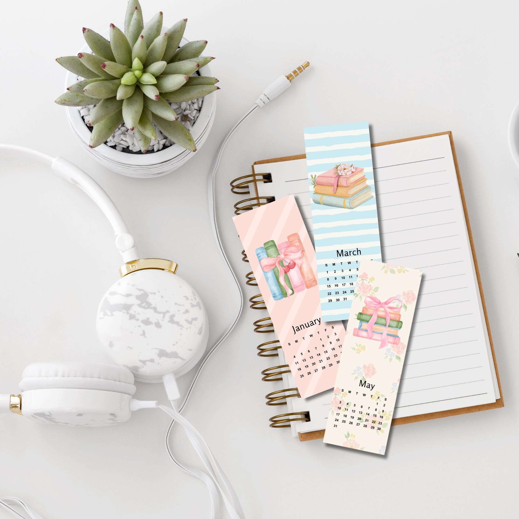 Bookmark Calendar 2026, Printable Pastel Bookmarks Set, Book Lover Gift ...