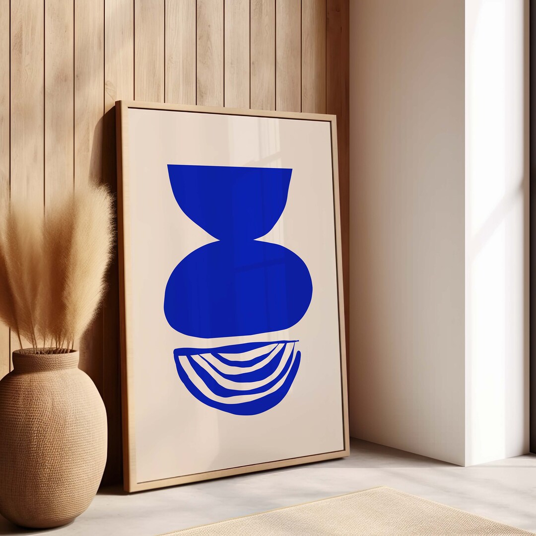 Royal Blue Minimalist Abstract Printable Wall Art, Bright Blue Modern ...