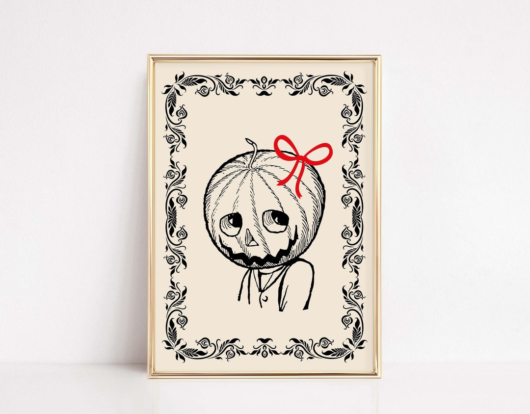 Halloween Printable Wall Art, Halloween Poster, Pumpkin Man With Bow ...