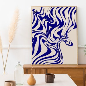 Abstract Blue Wavy Line Printable Wall Art, Large Size Minimalist Print ...