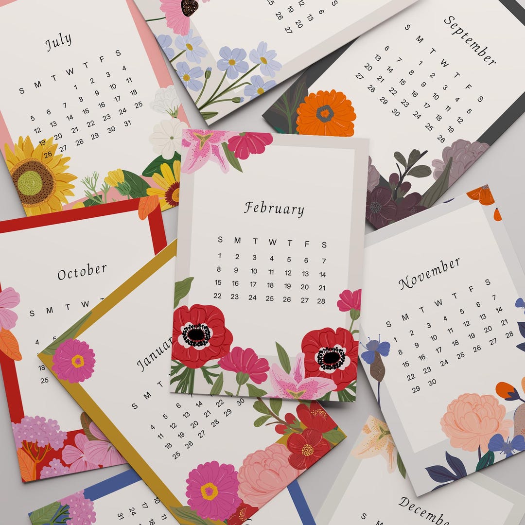 2026 Mini Calendar Cards: Floral Monthly Printable Calendar Set (PDF ...