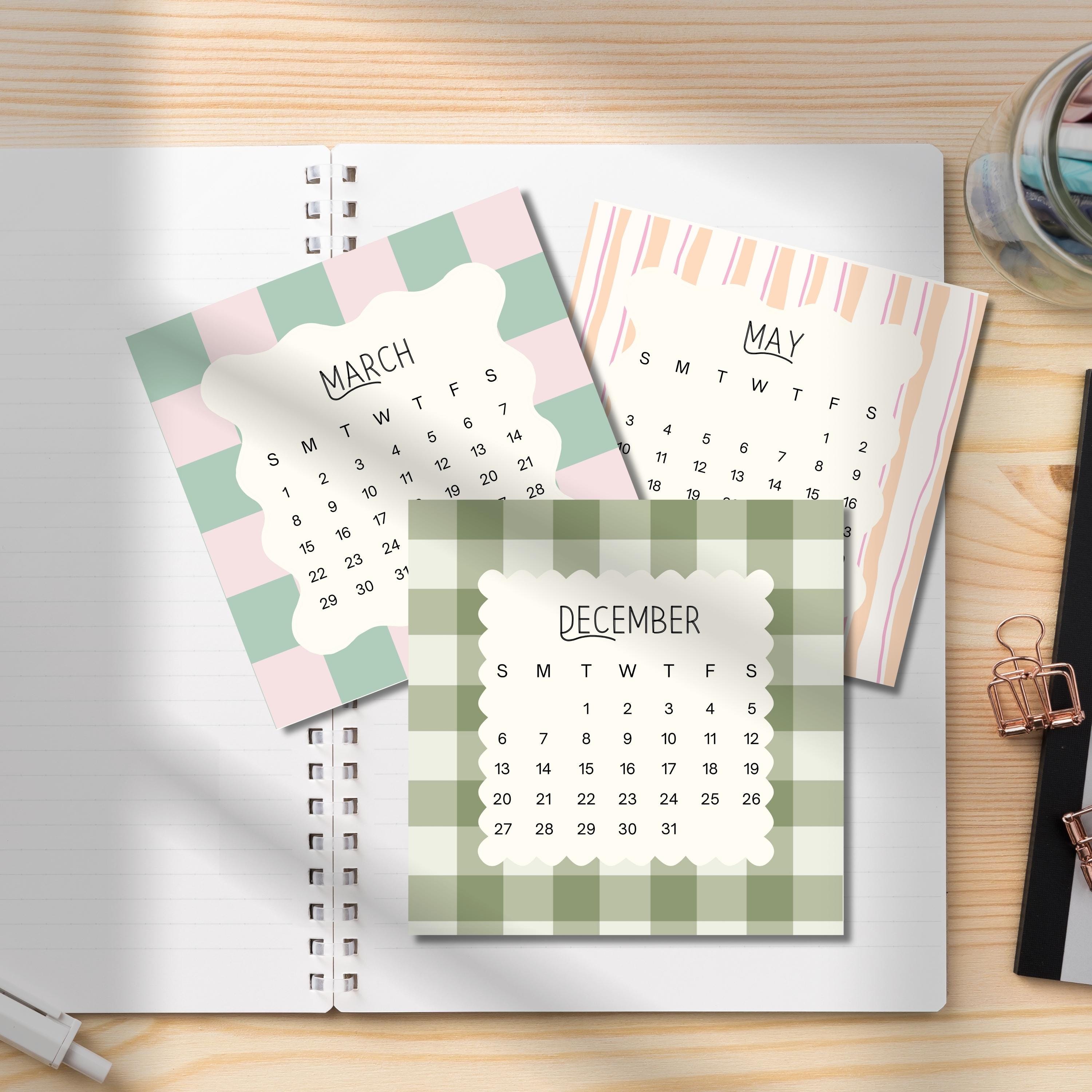 2026 Mini Calendar Cards: Square Monthly Gingham Pastel Cute Desk ...