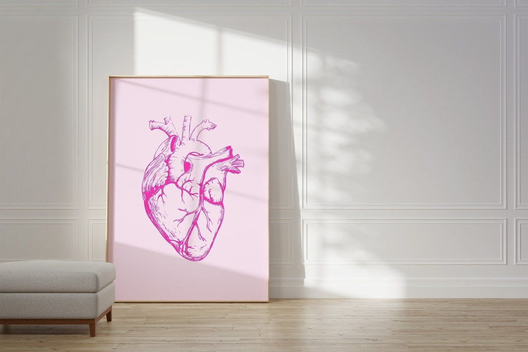 Hot Pink Anatomical Heart Printable Wall Art, Preppy Room Decor, Bright ...