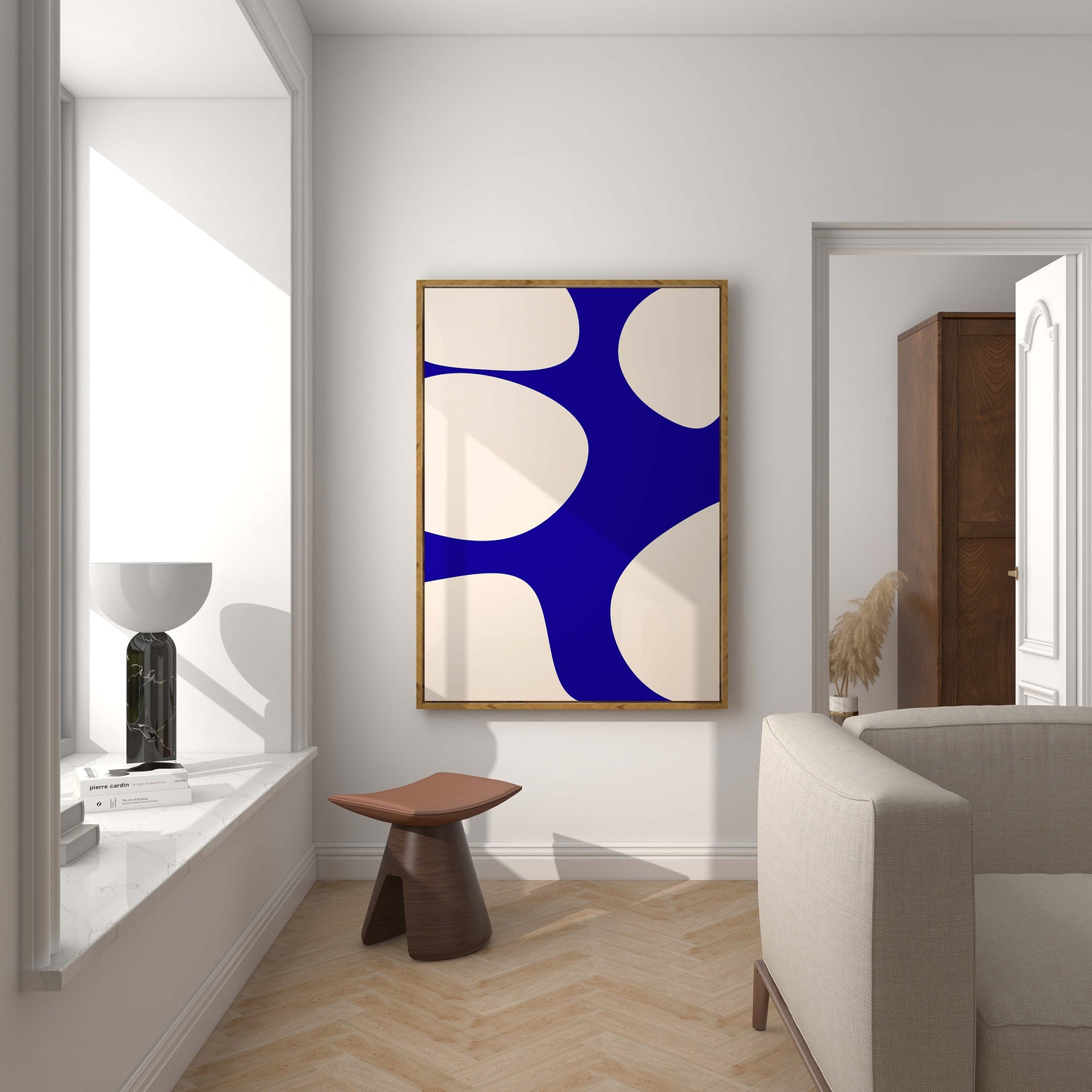 Royal Blue Minimalist Abstract Printable Wall Art, Bright Blue Modern ...