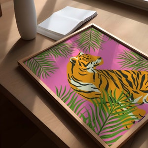 Tiger Printable Wall Art Pink Animal Print Preppy Illustration Jungle ...