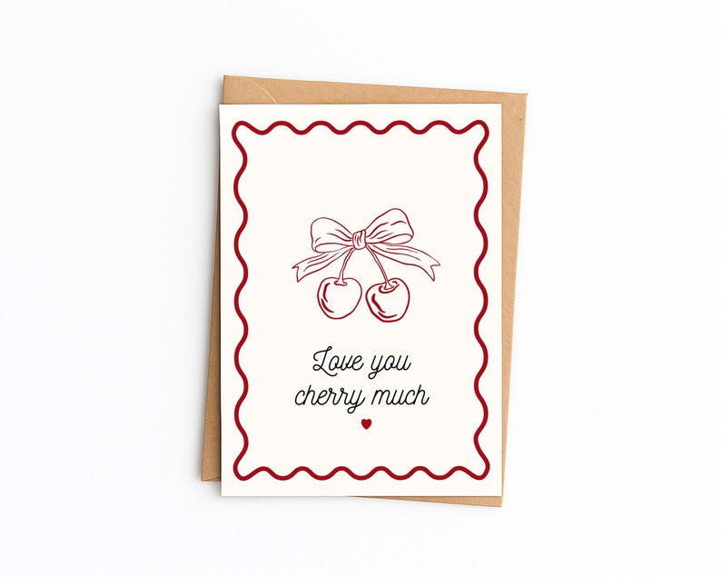 Valentine’s Day Greeting Card, Love You Cherry Much Card, Minimal ...