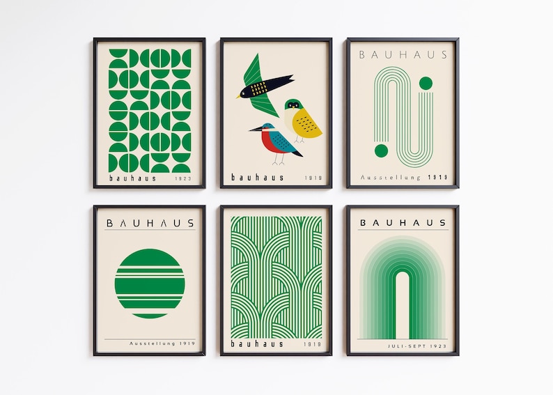 Green Bauhaus Printable Poster Set Mid Century Modern Print - Etsy ...