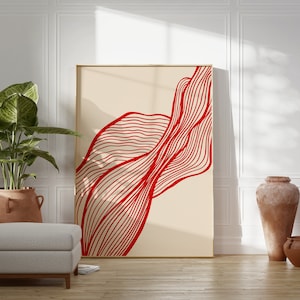 Abstract Red Line Printable Wall Art, Large Size Minimalist Print ...