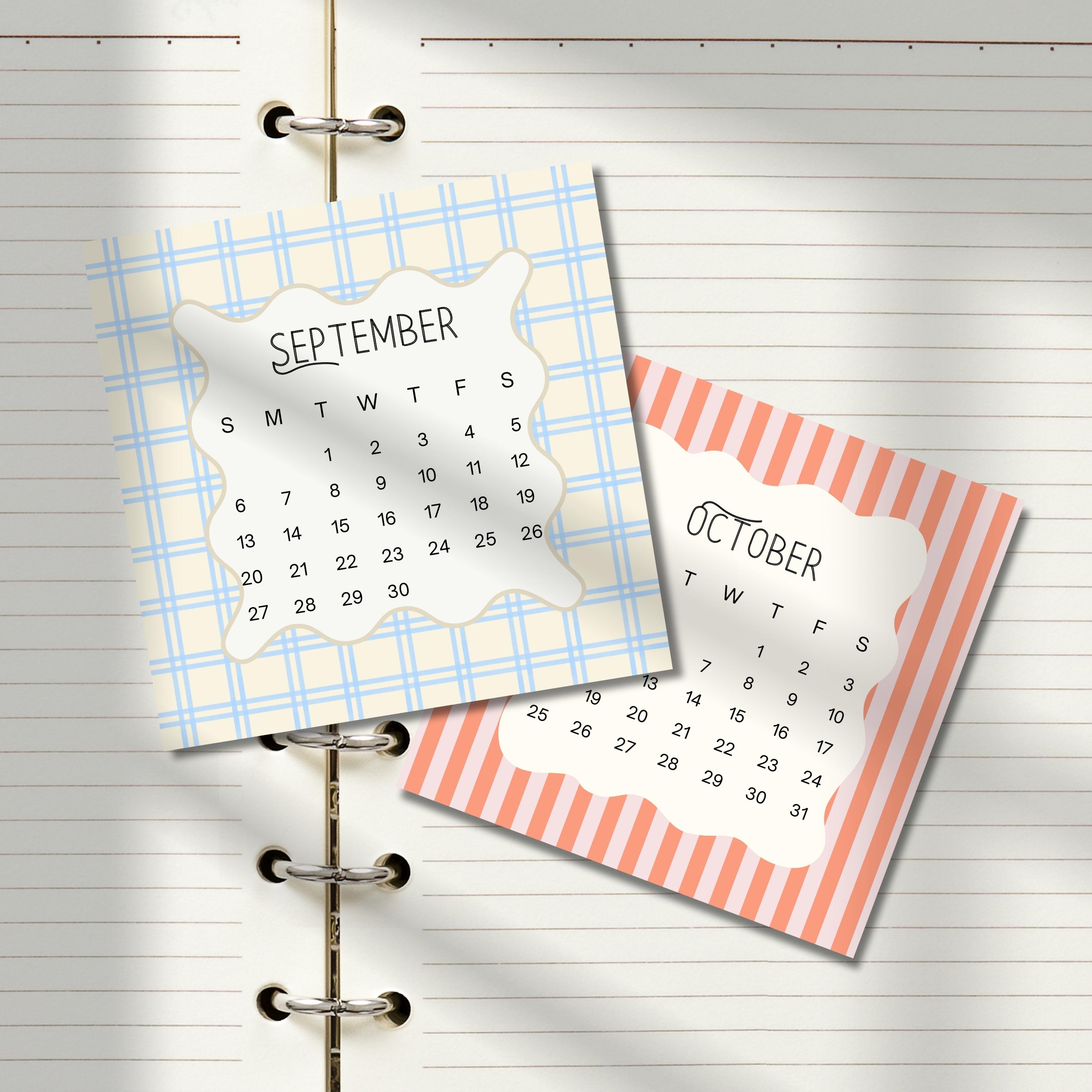 2026 Mini Calendar Cards: Square Monthly Gingham Pastel Cute Desk ...