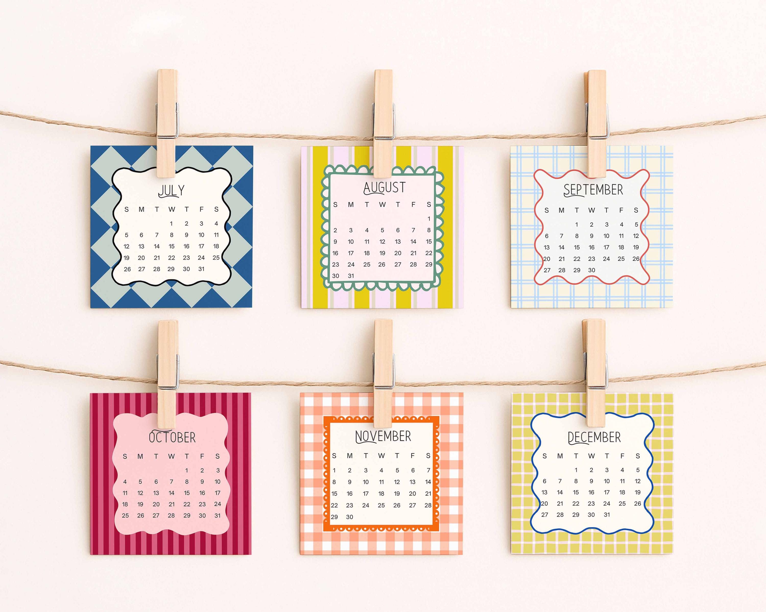 2026 Mini Funky Calendar Cards: Square Monthly Cute Desk Calendar Set ...