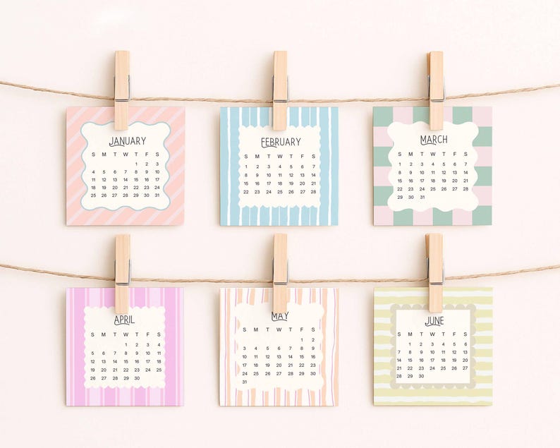 2026 Mini Calendar Cards: Square Monthly Gingham Pastel Cute Desk ...