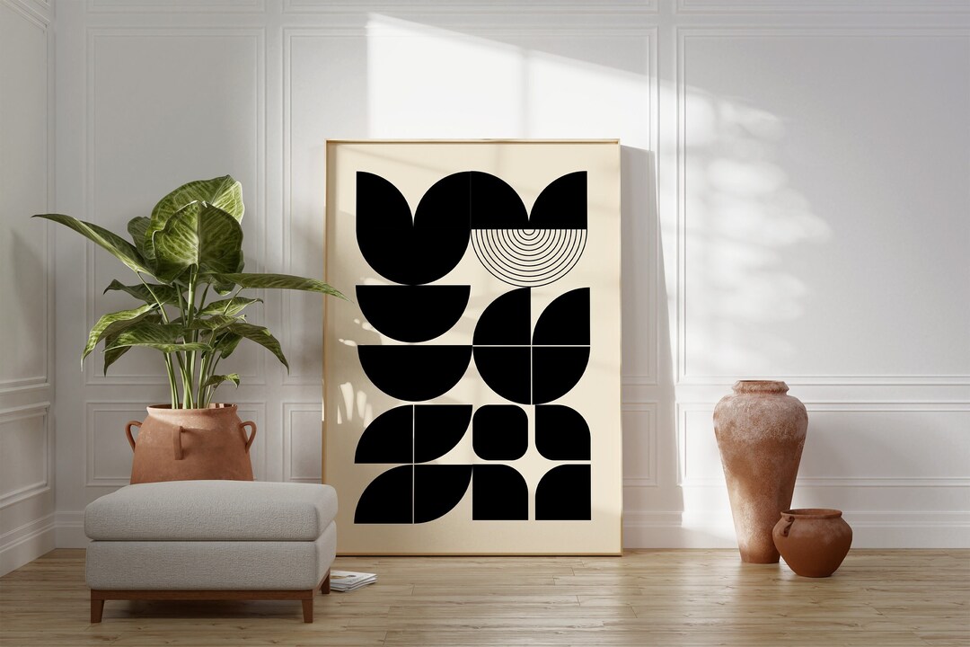 Black Mid Century Modern Printable Wall Art Minimalist - Etsy