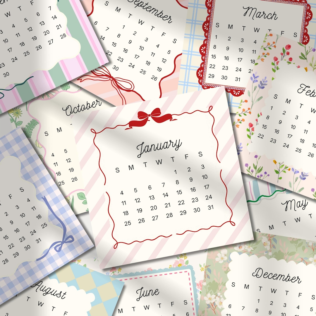 2026 Mini Preppy Calendar Cards: Square Monthly Cute Desk Calendar Set ...