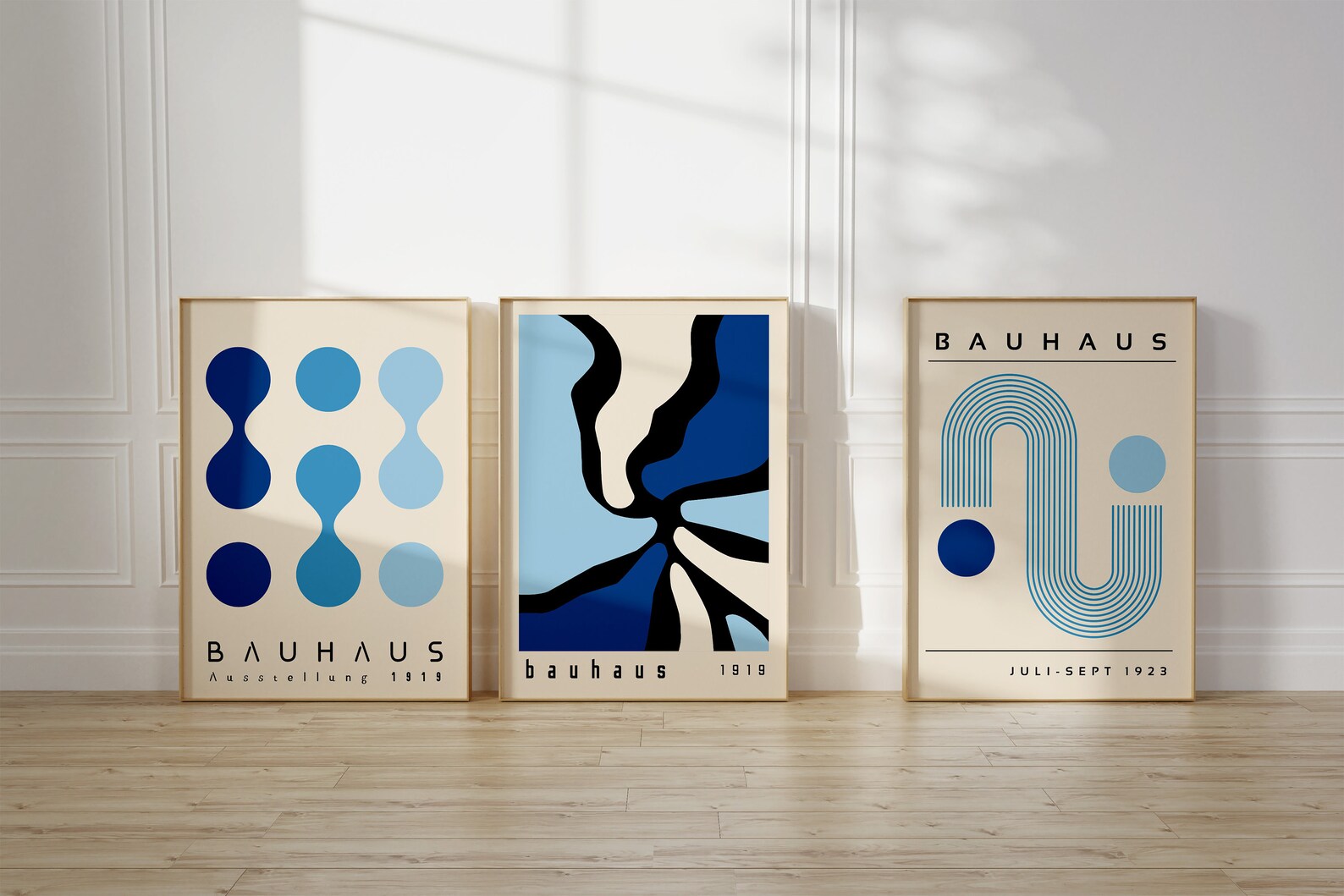 Blue Bauhaus Printable Wall Art Set of 3, Mid Century Modern Art Print ...
