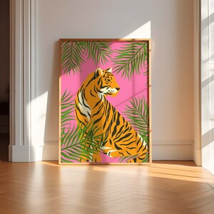 Tiger Printable Wall Art Pink Animal Print Preppy Illustration Jungle ...