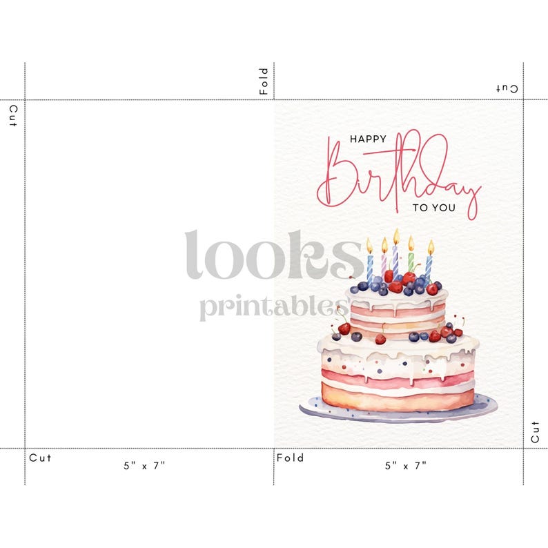 Printable Happy Birthday Card, Minimal Modern Birthday Cake Greeting ...