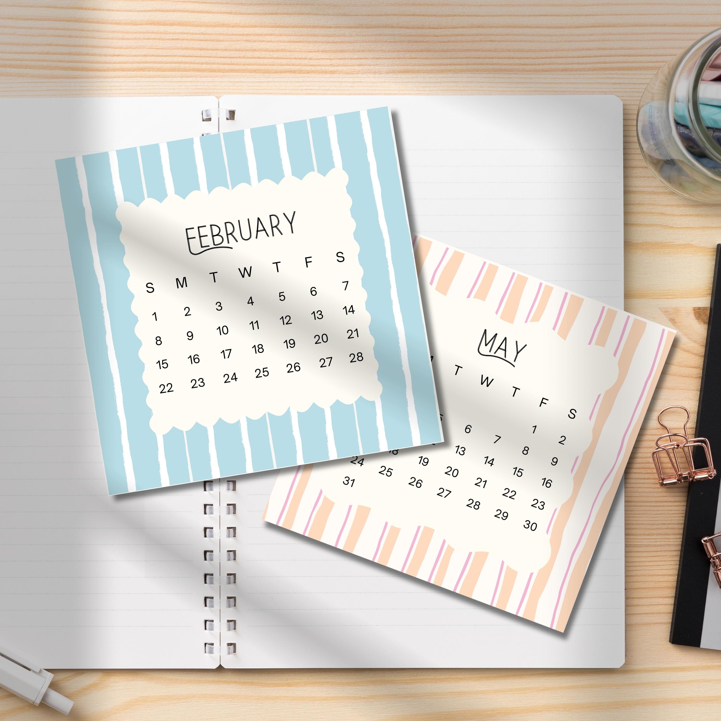 2026 Mini Calendar Cards: Square Monthly Gingham Pastel Cute Desk ...