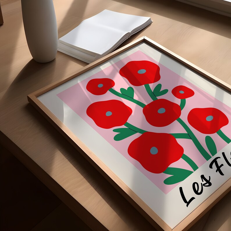 Les Fleurs Poster, Flower Printable Wall Art, Poppies Print, Botanical ...