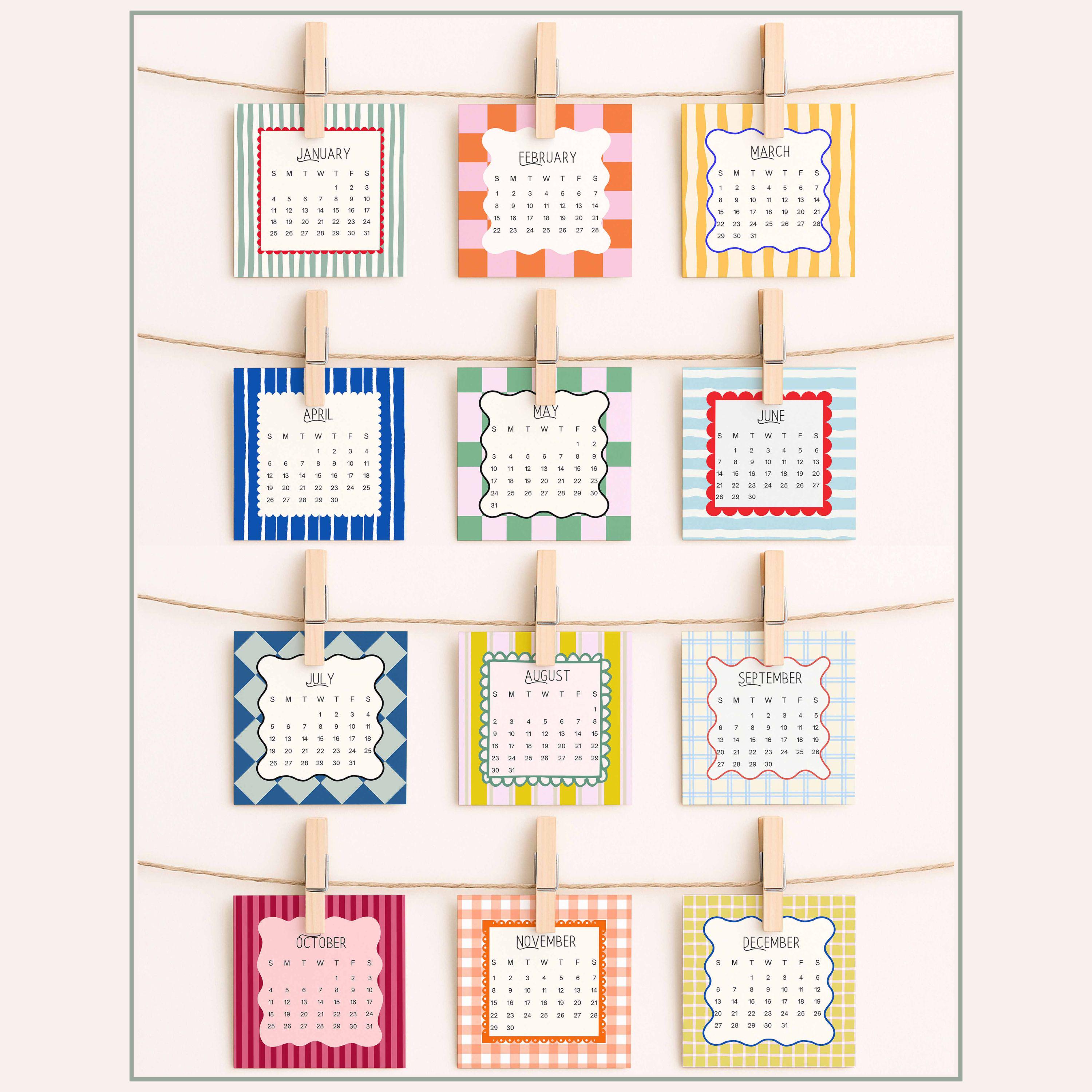 2026 Mini Funky Calendar Cards: Square Monthly Cute Desk Calendar Set ...