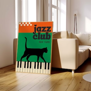 Jazz Club Printable Wall Art, Retro Jazz Music Print Digital Download ...