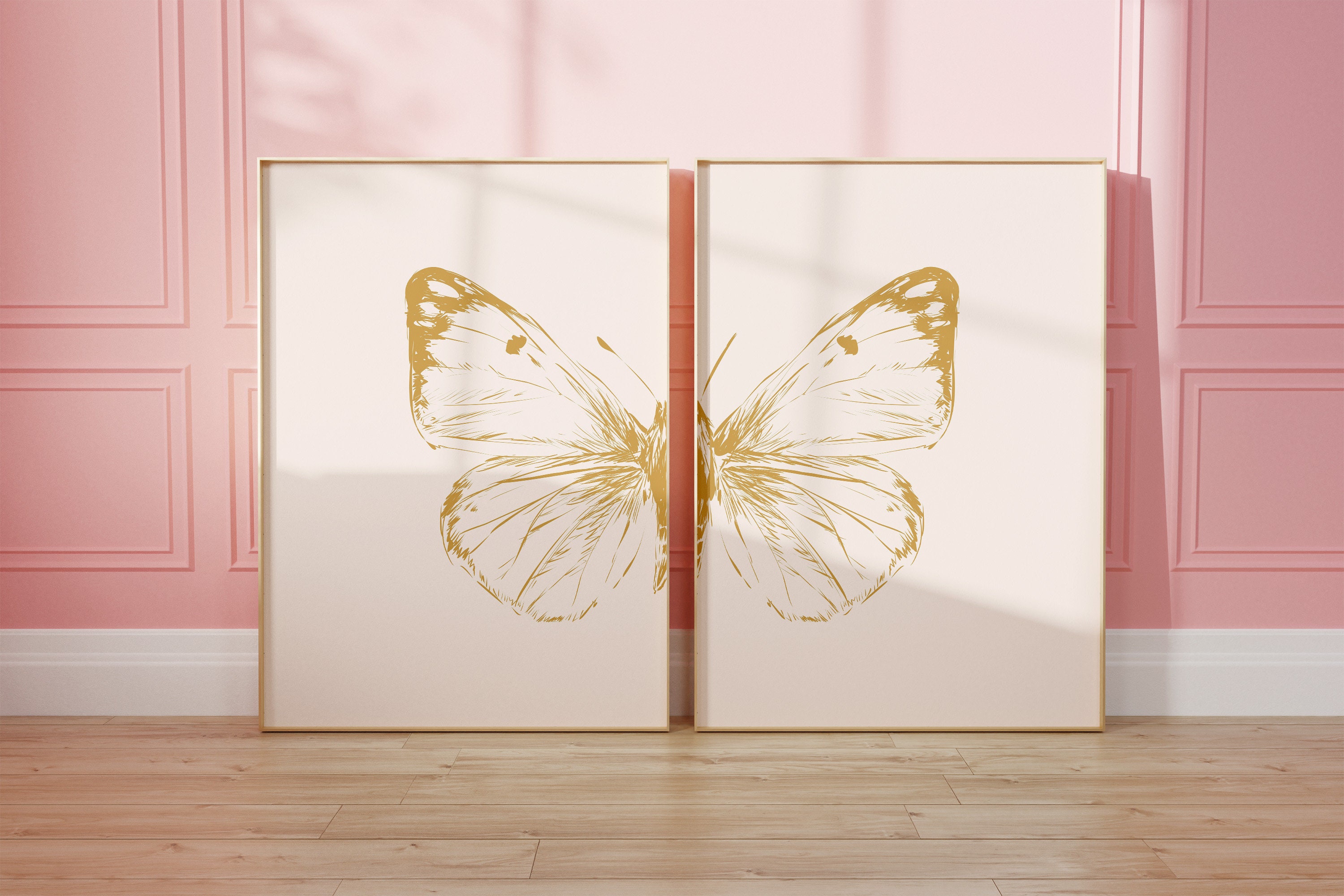 Gold Sketch Butterfly Printable Wall Art Set of 2 Abstract - Etsy