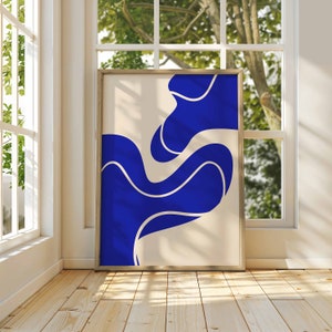 Royal Blue Minimalist Abstract Printable Wall Art, Bright Blue Modern ...