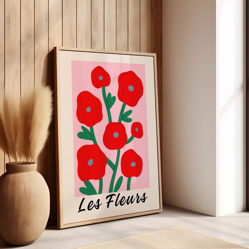 Les Fleurs Poster, Flower Printable Wall Art, Poppies Print, Botanical ...
