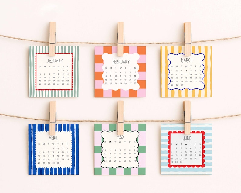 2026 Mini Funky Calendar Cards: Square Monthly Cute Desk Calendar Set ...
