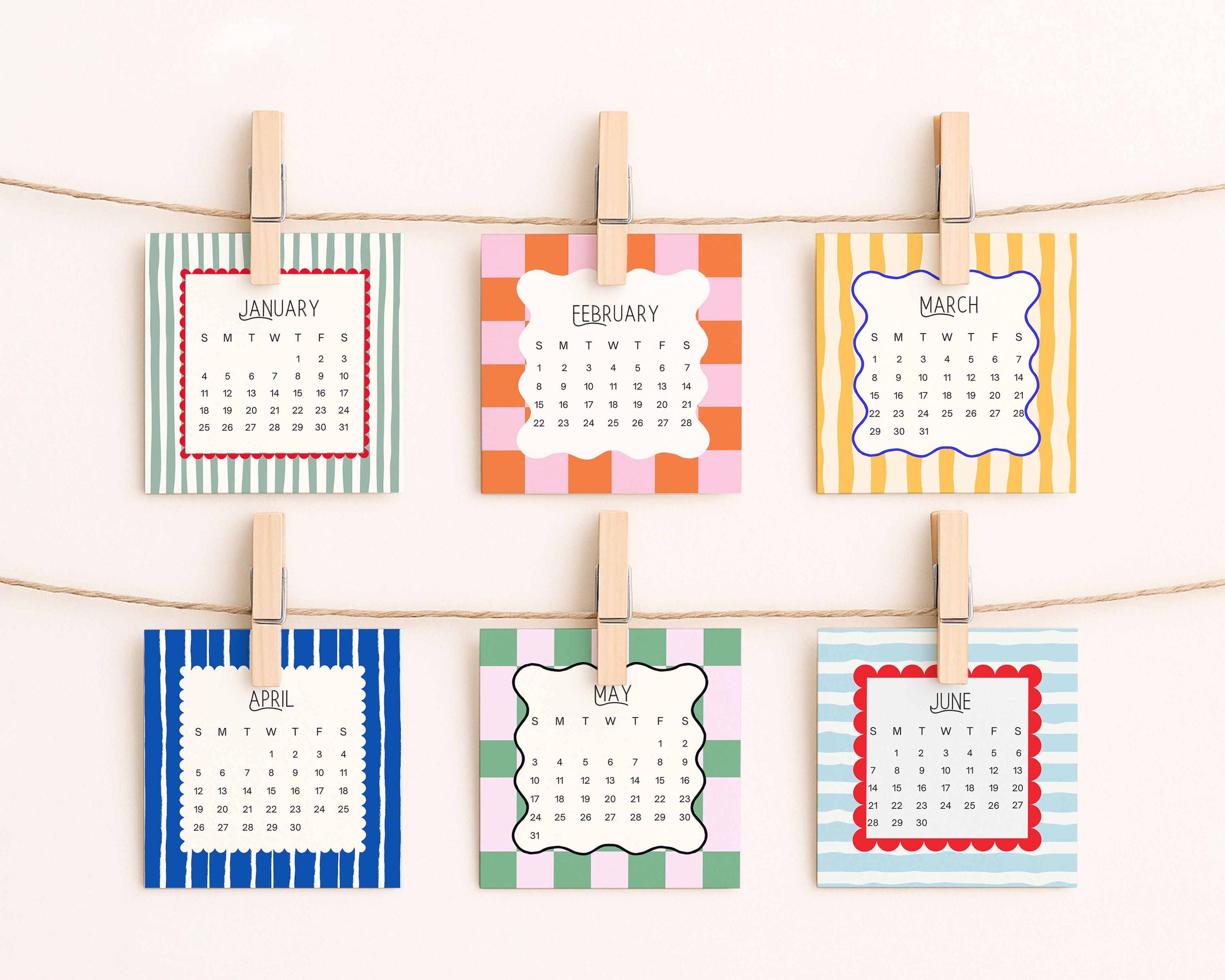 2026 Mini Funky Calendar Cards: Square Monthly Cute Desk Calendar Set ...