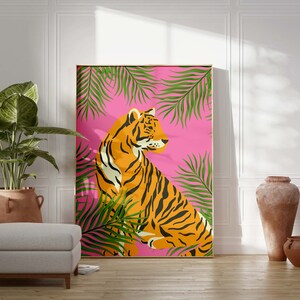 Tiger Printable Wall Art Pink Animal Print Preppy Illustration Jungle ...