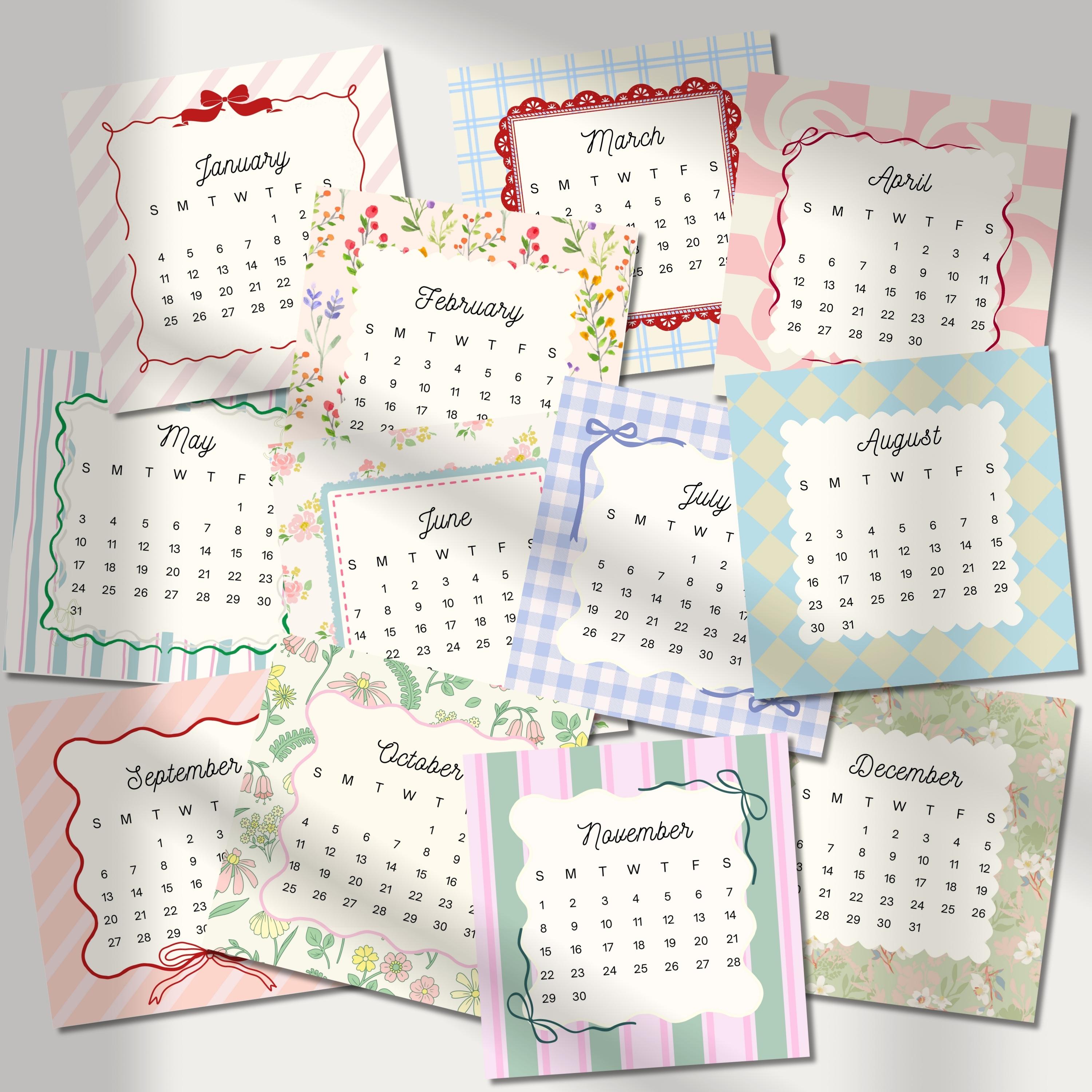 2026 Mini Preppy Calendar Cards: Square Monthly Cute Desk Calendar Set ...