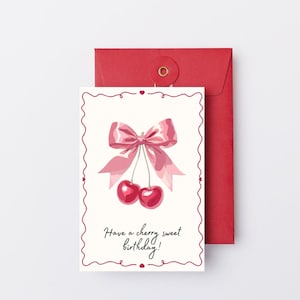 Happy Birthday Card Printable, Minimal Modern Cherry Sweet Greeting ...